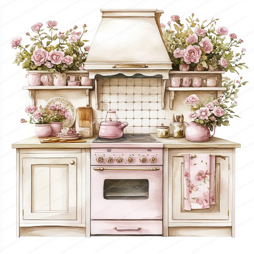 17 Shabby Chic Floral Kitchen Clipart Printable Watercolor Clipart High ...