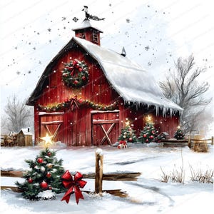 14 Christmas Farm Barn Clipart | Watercolor Christmas Farmhouse ...