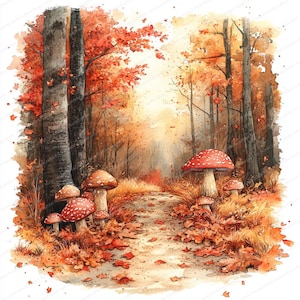19 Forest Autumn Mushroom Clipart | Fallen Leaves and Nature ...