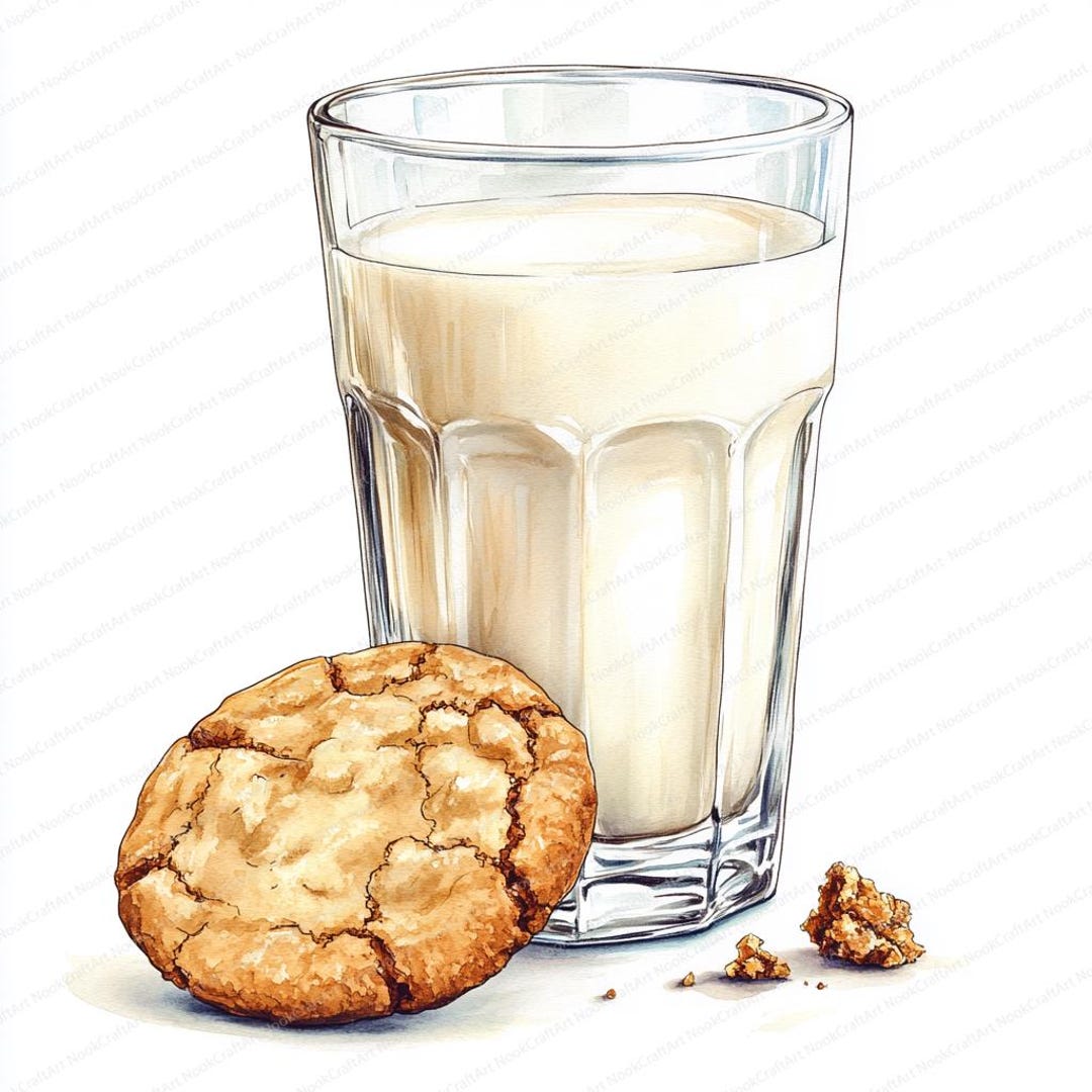 18 Milk and Cookies Clipart | Cute Dessert Illustration Set | Printable ...