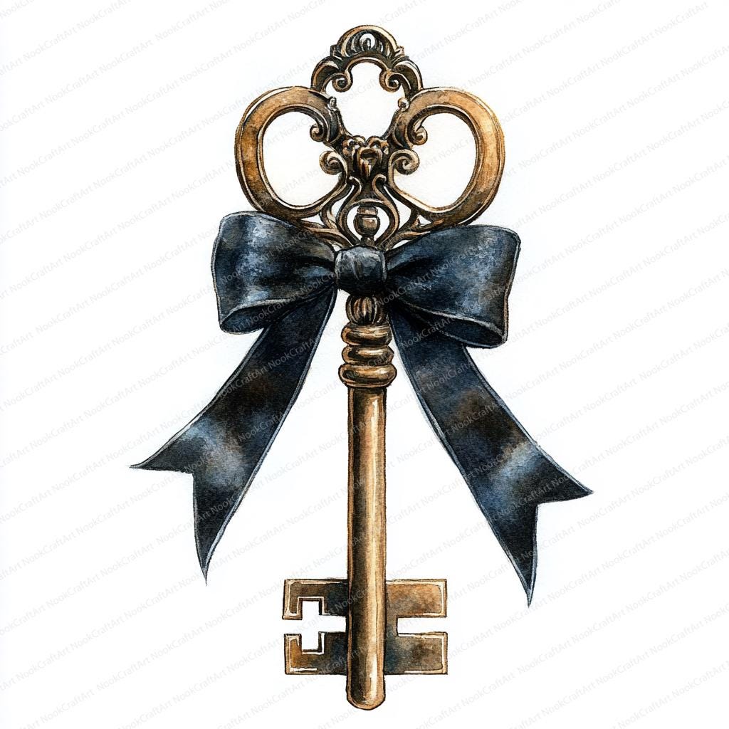 22 Vintage Key Clipart With Satin Ribbon | Elegant Chateau Key ...