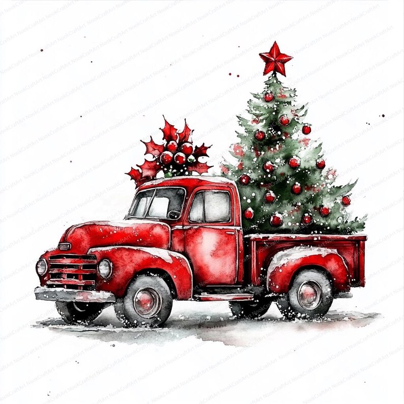 18 Red Christmas Truck Clipart | Festive Truck Art | Printable Clipart ...
