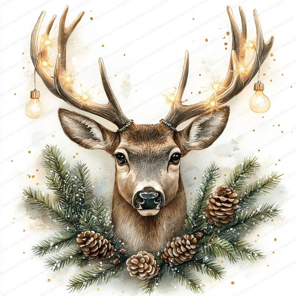 23 Deer Antlers Clipart With Garland Lights | Festive Christmas Decor ...