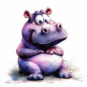 16 Watercolor Hippo Clipart | Cute Grumpy Hippopotamus | Printable ...
