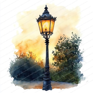 20 Victorian Street Lamp Clipart | Vintage Gaslight Illustration ...