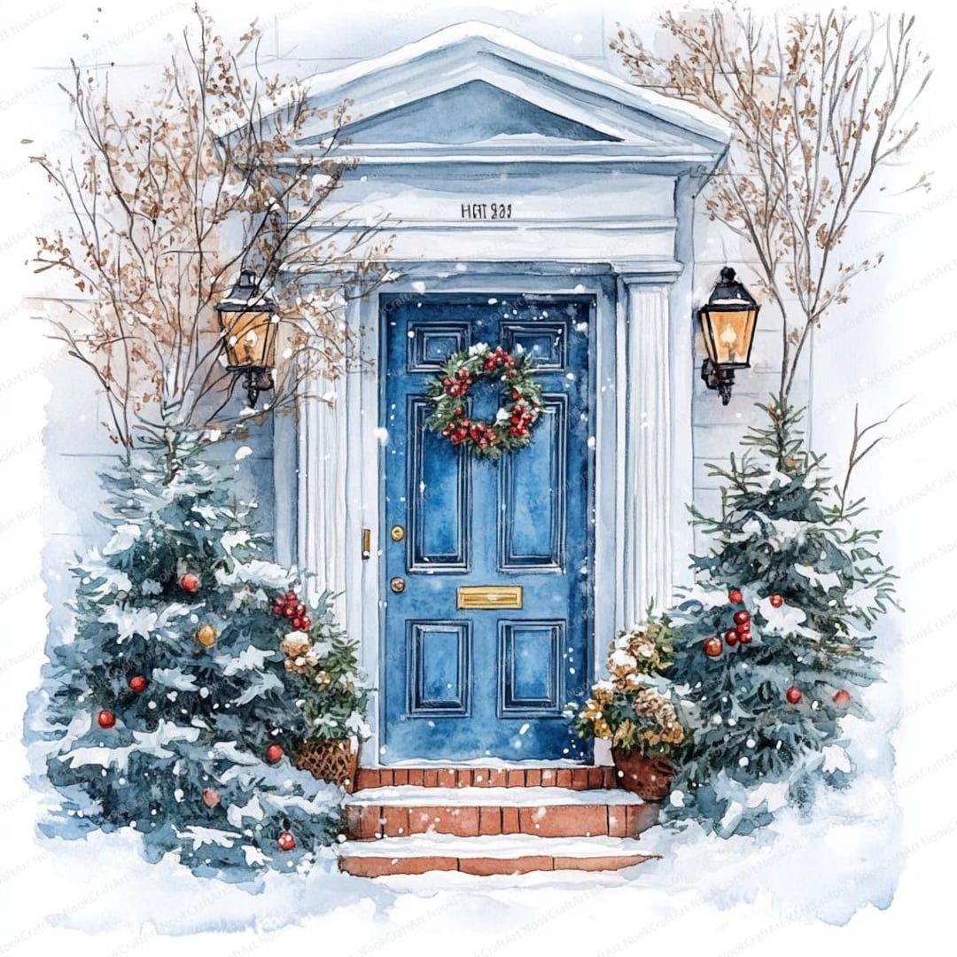 18 Cozy Winter Doors Clipart | Watercolor Snowy Door Clipart | High ...