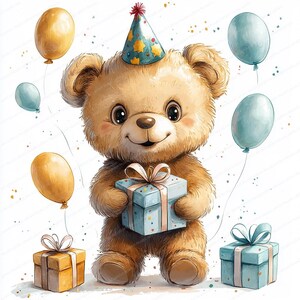14 Teddy Bear Birthday Clipart | Cute Teddy Bear Bundle | Printable ...