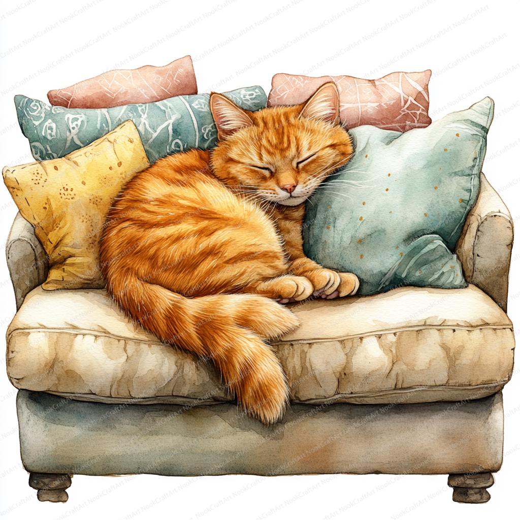 21 Cat Curling up Clipart | Cozy Feline Illustration | Printable ...