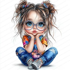 14 Watercolor Cute Little Girl Clipart Bundle | Printable Watercolor ...