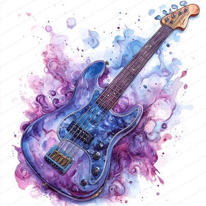 21 Watercolor Bass Guitar Clipart | Purple-pink Artistic Vibes ...
