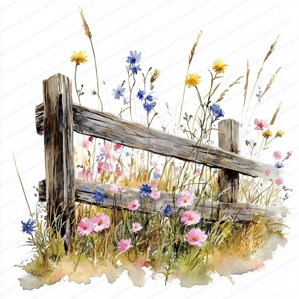 20 Spring Fence Clipart | Watercolor Spring Clipart | High Quality Jpgs ...