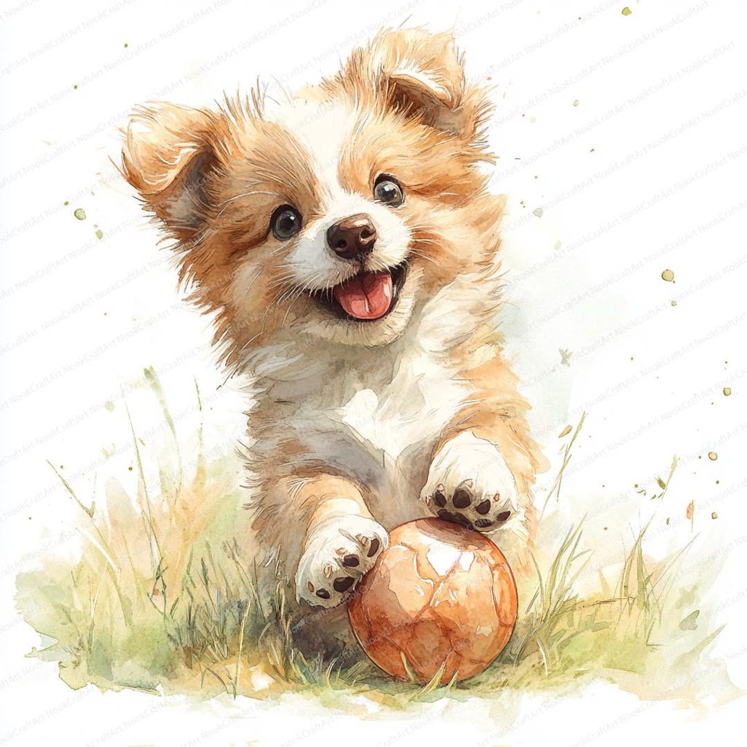 16 Puppy Playing With Ball Clipart | Summer Day With Happy Puppy ...