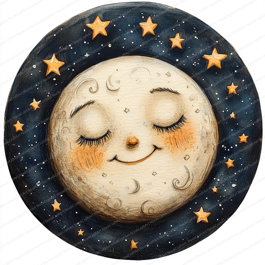 24 Smiling Moon Clipart | Whimsical Lunar Illustration | Printable ...