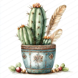 24 Cactus in Boho Painted Pot Clipart | Bohemian Style Plant ...