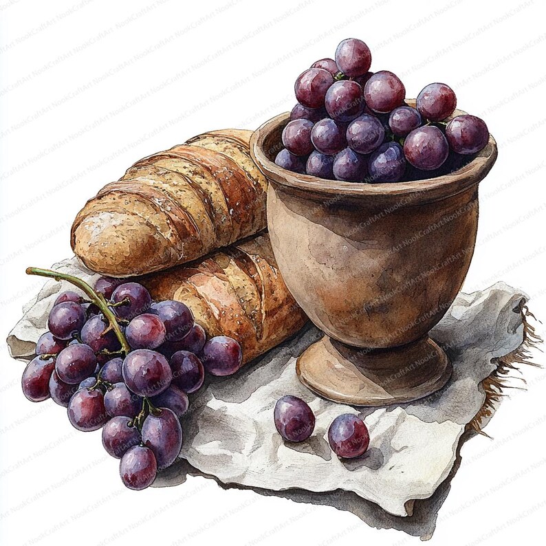 24 Communion Cup Clipart With Grapes and Bread | Religious Sacrament ...