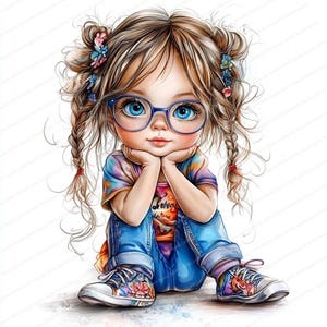 14 Watercolor Cute Little Girl Clipart Bundle | Printable Watercolor ...