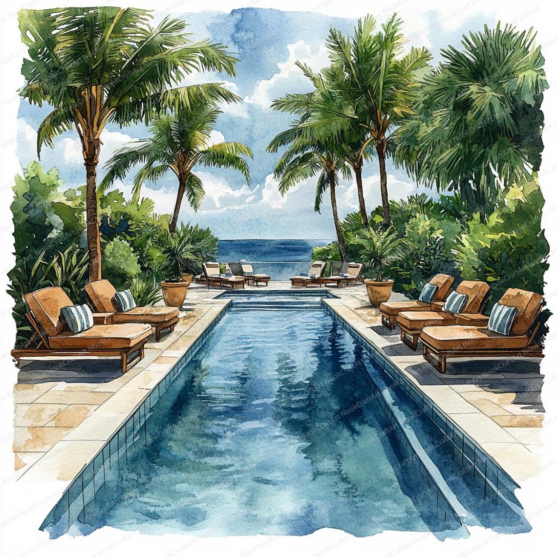 21 Tropical Resort Pool Clipart | Exotic Paradise Lounge Graphics ...