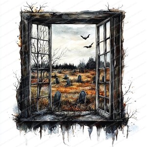 20 Window to Cemetery Clipart | Spooky Cemetery Halloween Clip Art ...