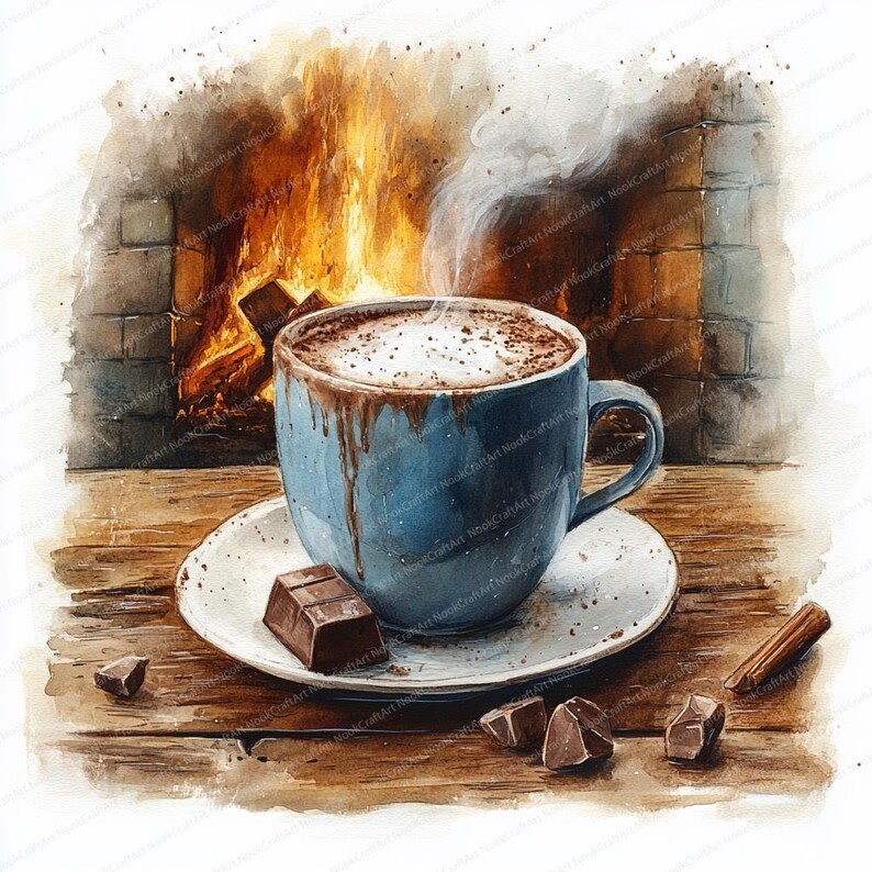 18 Cozy Fireplace Hot Chocolate Clipart | Winter Warmth Digital Art ...