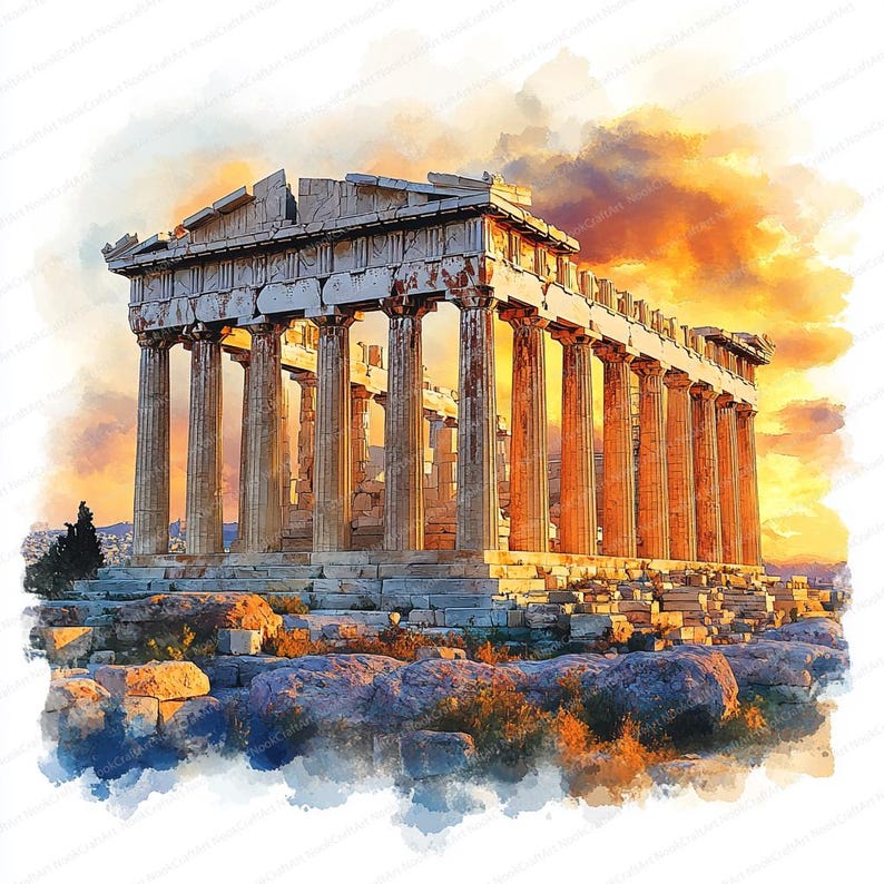 24 Parthenon Clipart Greece | Ancient Greek Temple Illustration ...