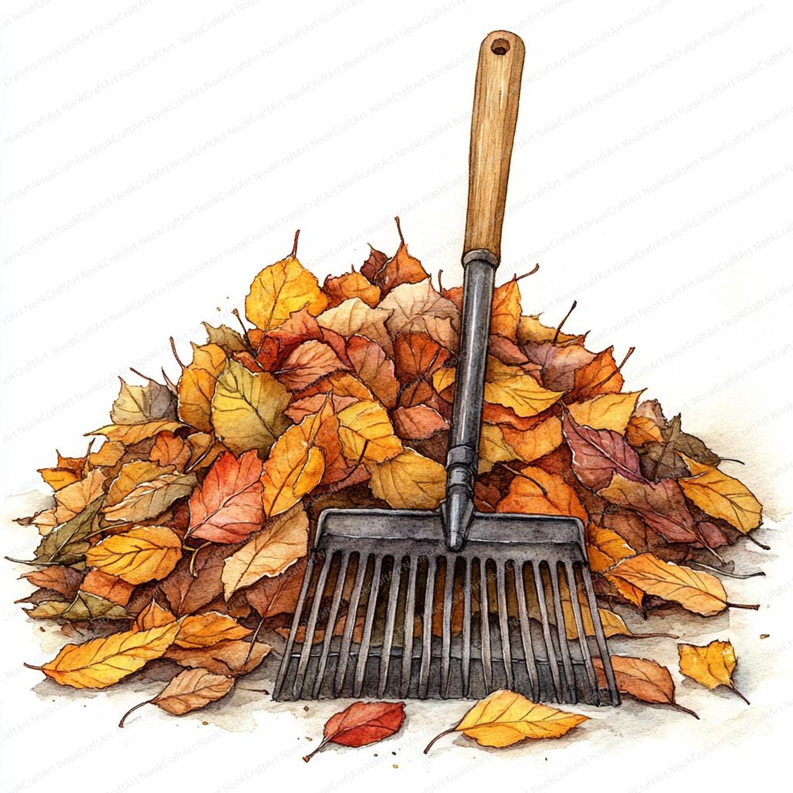 20 Autumn Leaves Rake Clipart | Fall Yard Cleanup Illustration ...