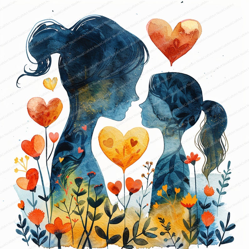 12 Mom With Daughter Clipart | Mother's Day Card | Printable Watercolor ...