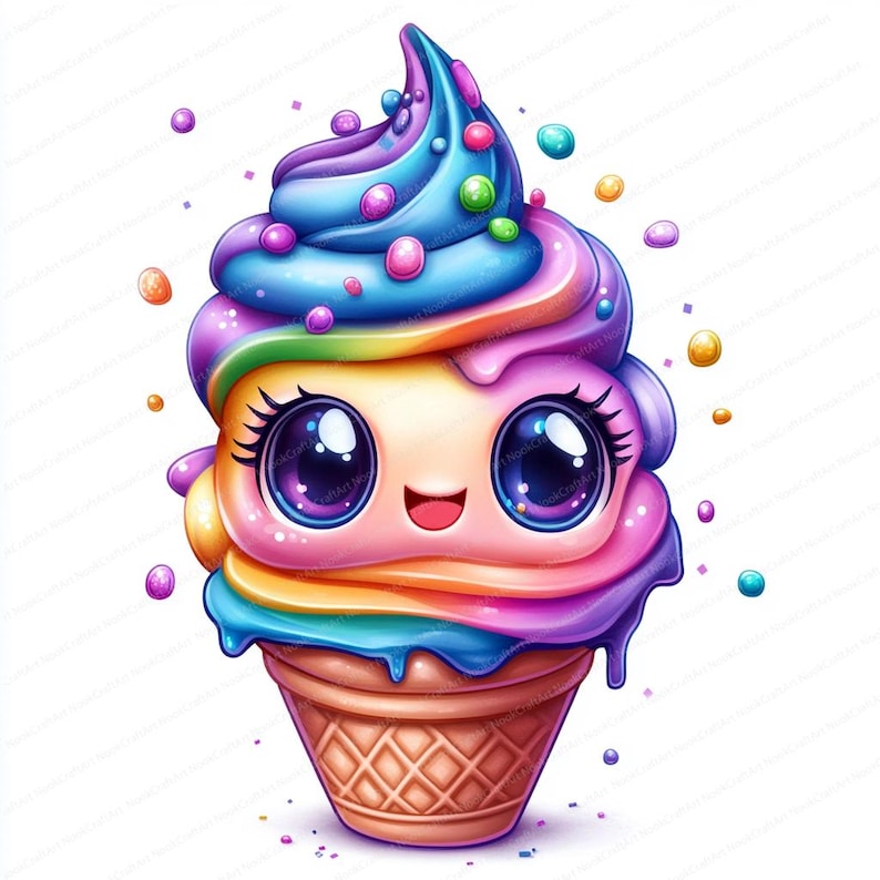 18 Cute Ice Cream Cone Clipart | Printable Watercolor Clipart | High ...
