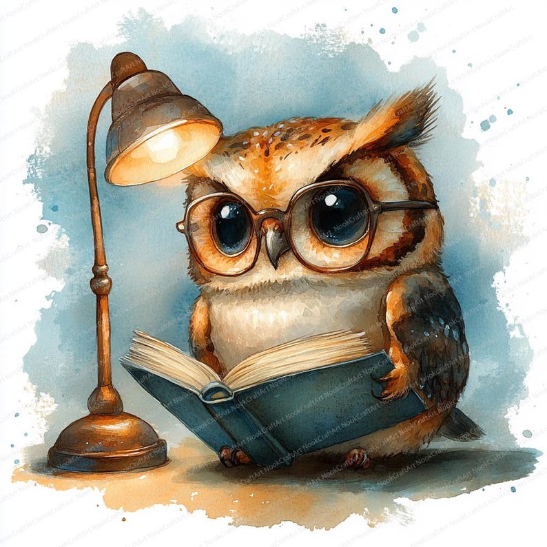 20 Owl Reading Book Clipart | Cute Nighttime Illustration| Printable ...