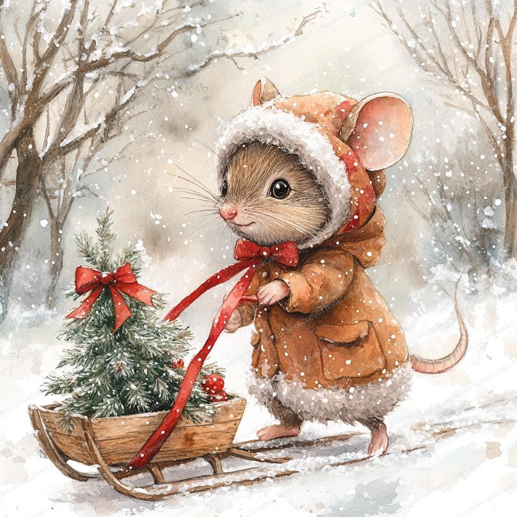 18 Christmas Mouse Clipart | Cute Winter Sledding Art | Printable ...
