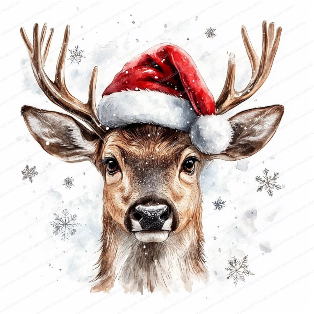 14 Deer With Santa Hat Clipart | Christmas Reindeer Design | Printable ...