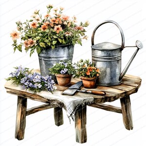 16 Vintage Gardening Tools Clipart | Printable Watercolor Clipart ...
