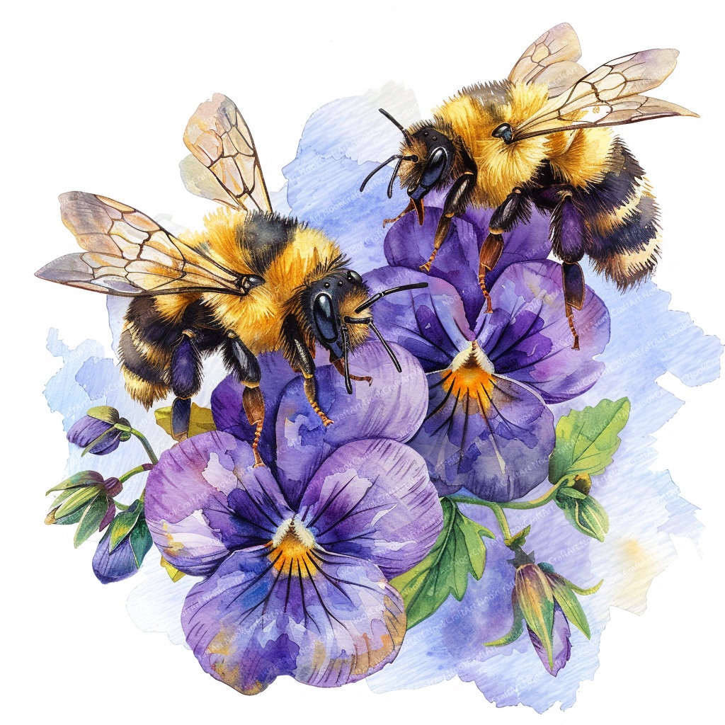 20 Bees and Flowers | Floral Bees Clipart | Printable Watercolor ...