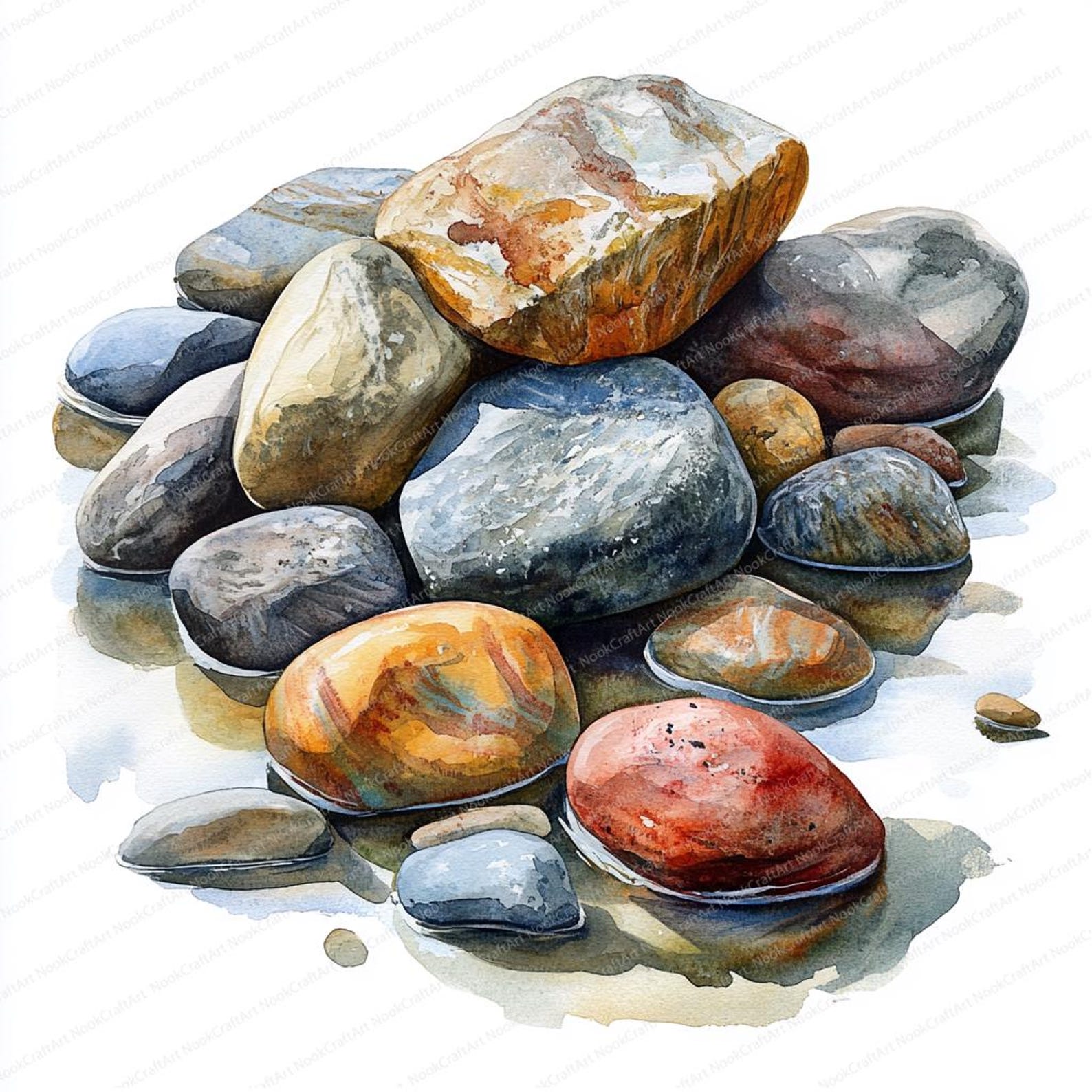 23 River Stones Clipart | Natural Water Graphics| Printable Watercolor ...