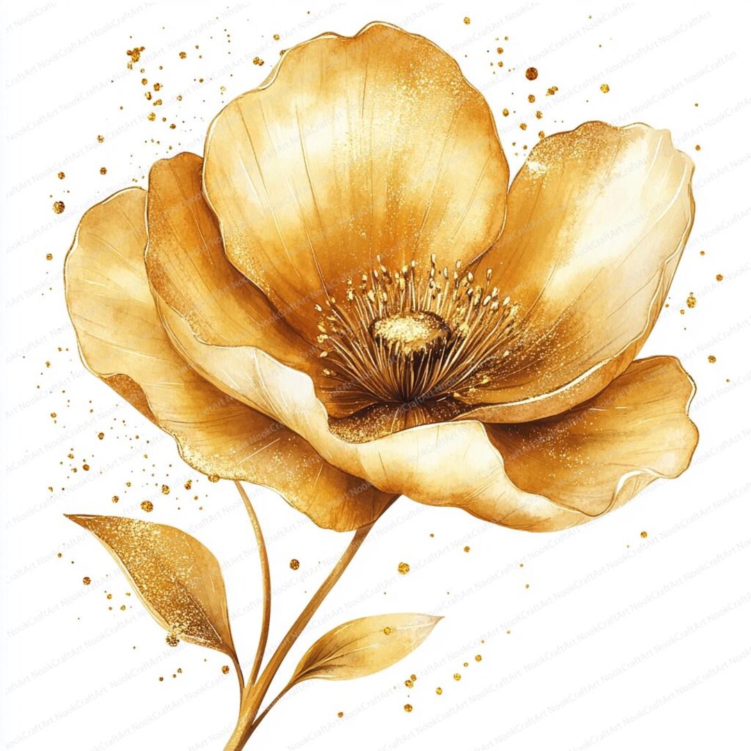 16 Gold Abstract Flowers Clipart Elegant Flower Prints Printable ...