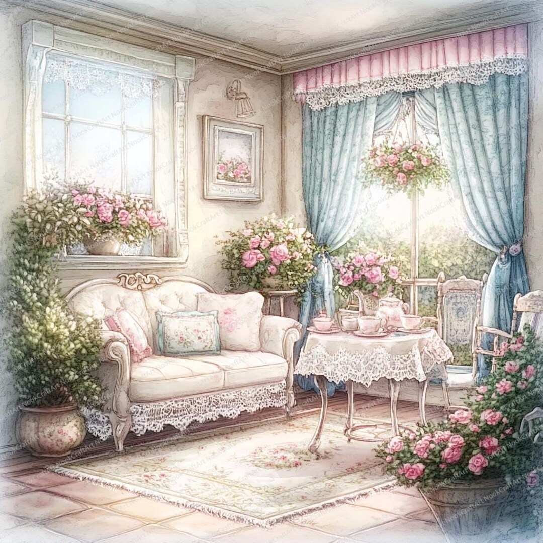 Vintage Shabby Chic Living Room Clip Art | 14 High Quality Jpgs ...