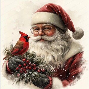 14 Vintage Santa With Cardinal Clipart | Printable Watercolor Clipart ...