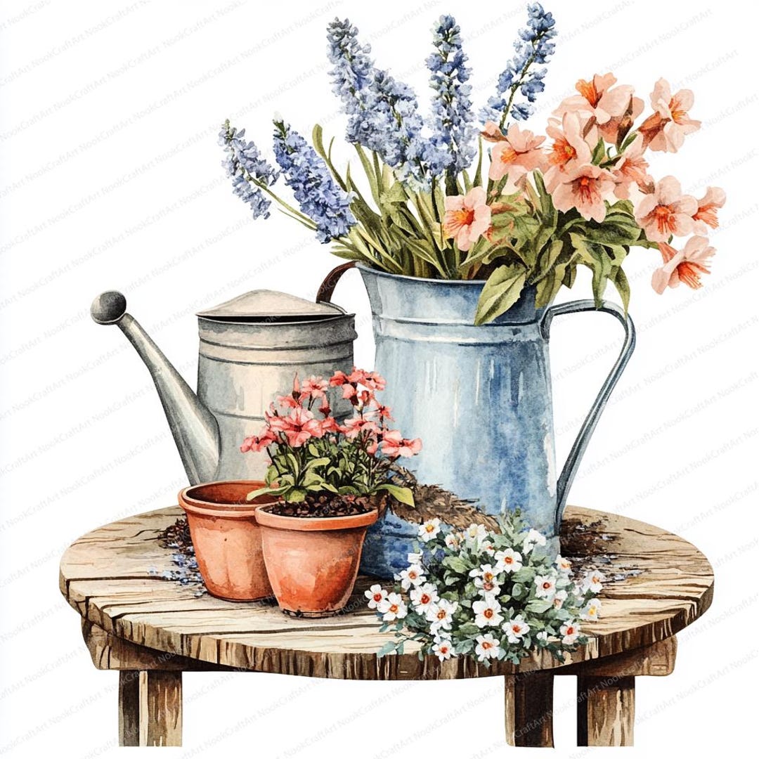 16 Vintage Gardening Tools Clipart | Printable Watercolor Clipart ...