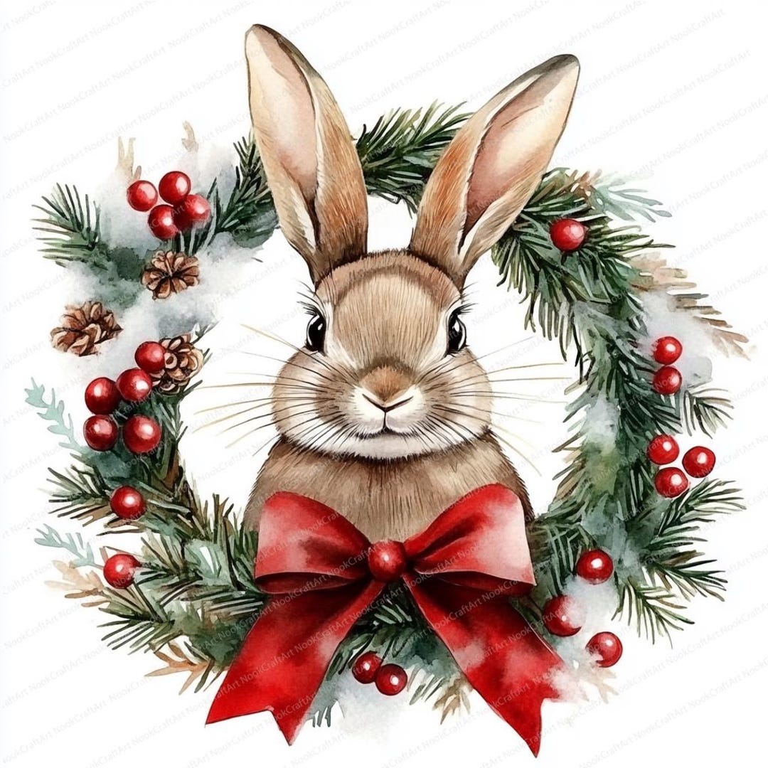 20 Bunny Christmas Wreath Clipart | Watercolor Bunny Art | High Quality ...