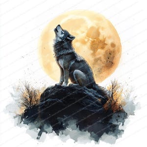 17 Wolf Howling at Moon Clipart | Mystic Nocturnal Wildlife Art ...