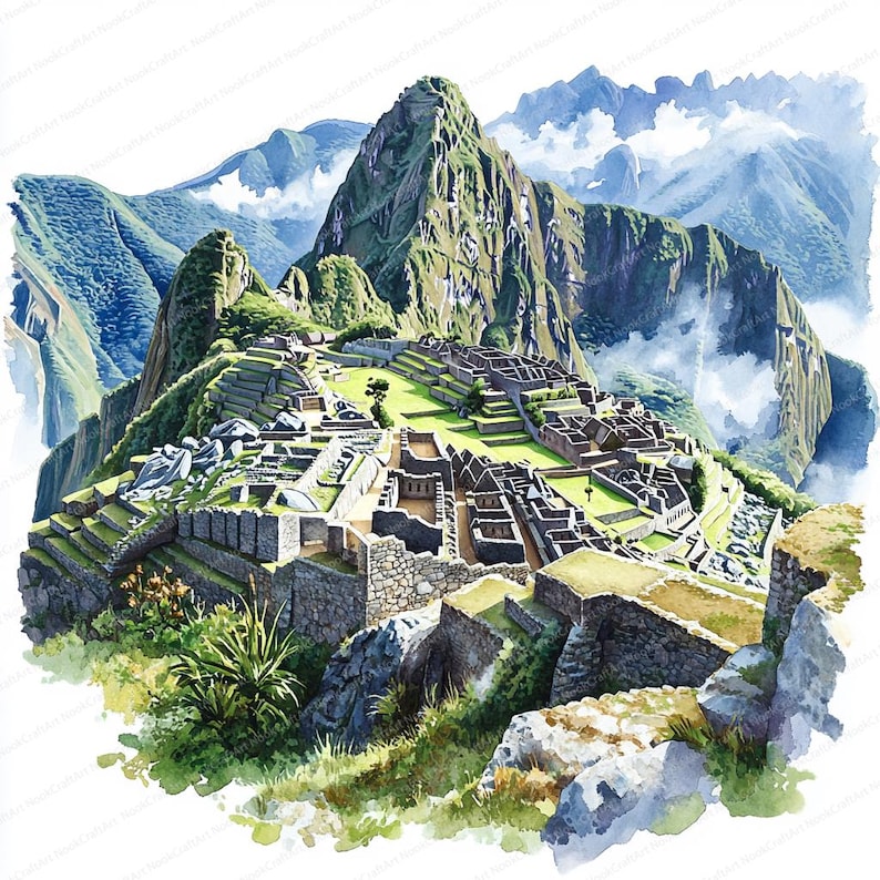 24 Machu Picchu Scenic Clipart | Ancient Incan Ruins Illustration ...