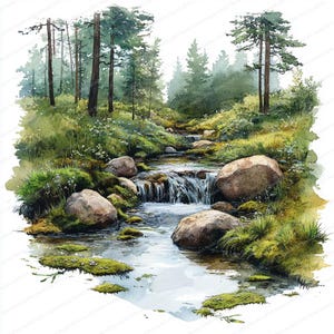 20 Spring Stream Clipart Among Mosses | Nature-inspired Digital ...