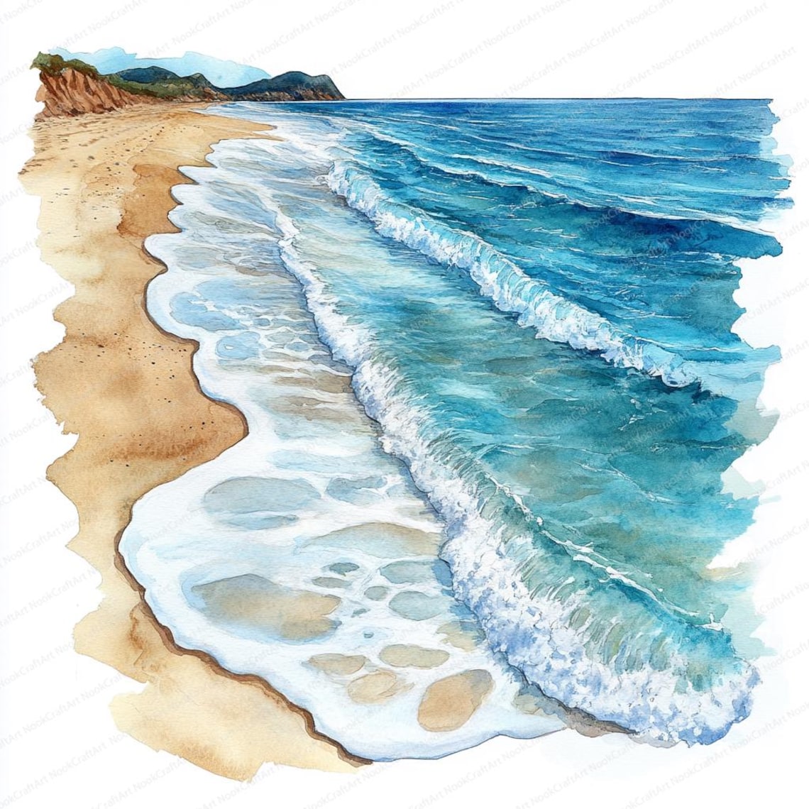 20 Beach Bliss Clipart | White Sand and Blue Sea | Printable Watercolor ...