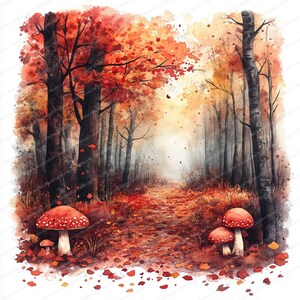 19 Forest Autumn Mushroom Clipart | Fallen Leaves and Nature ...