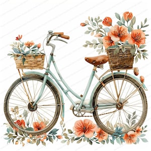 8 Bicycle With Flowers Clipart | Florist Bike | Printable Watercolor ...