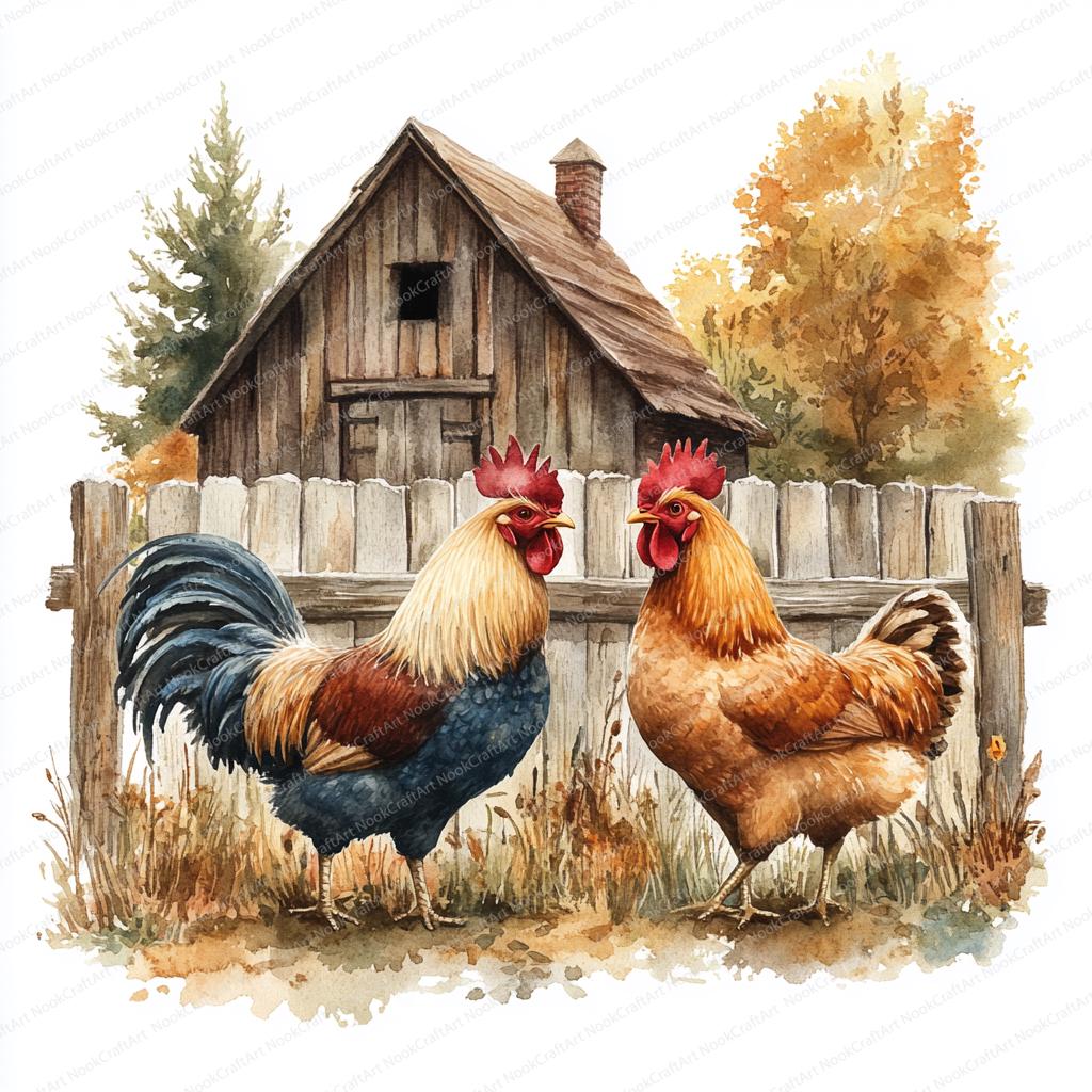 23 Farmyard Rooster and Hen Clipart | Rustic Barnyard Animal ...