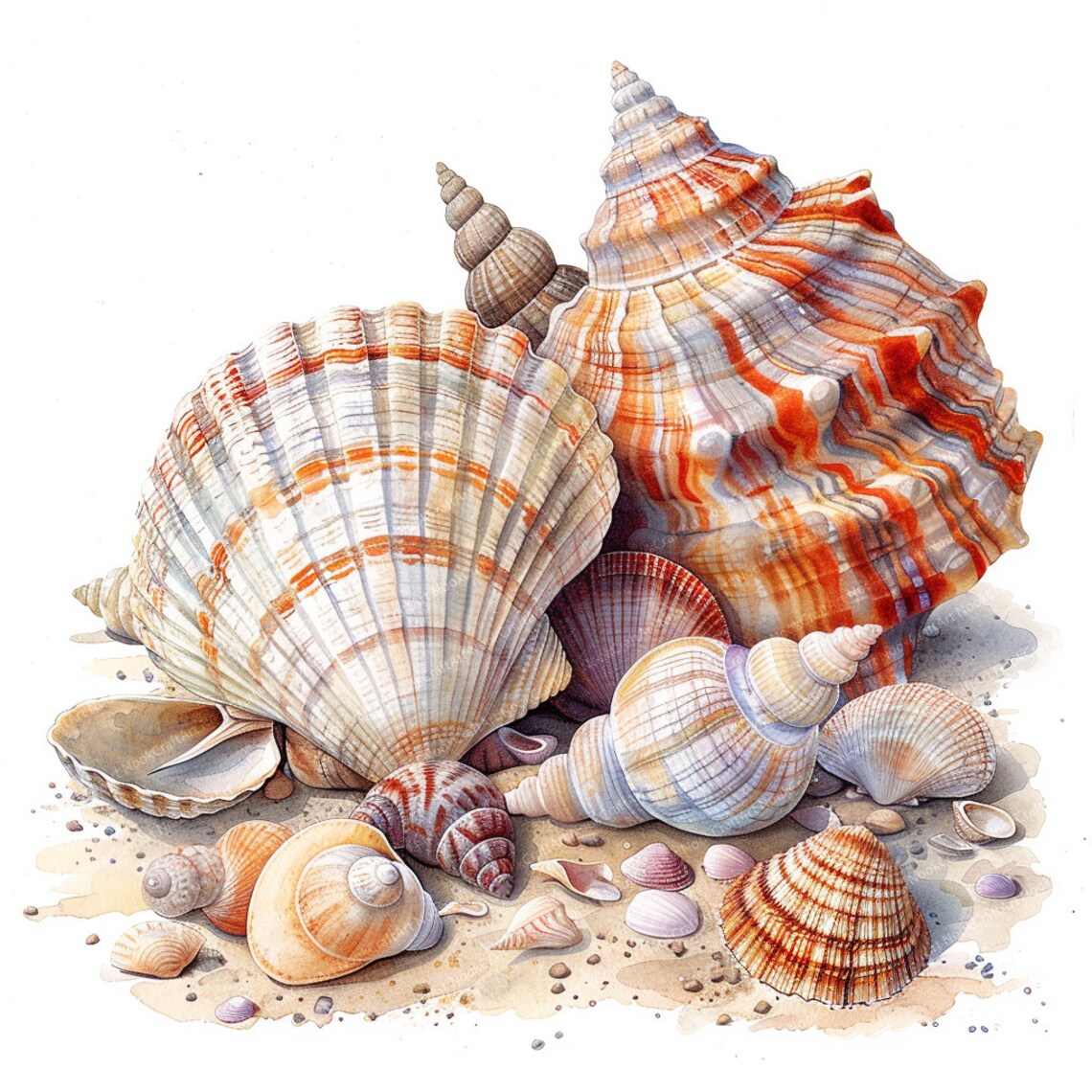 15 Sea Shells Clipart Seashell Clipart Printable Watercolor Clipart ...