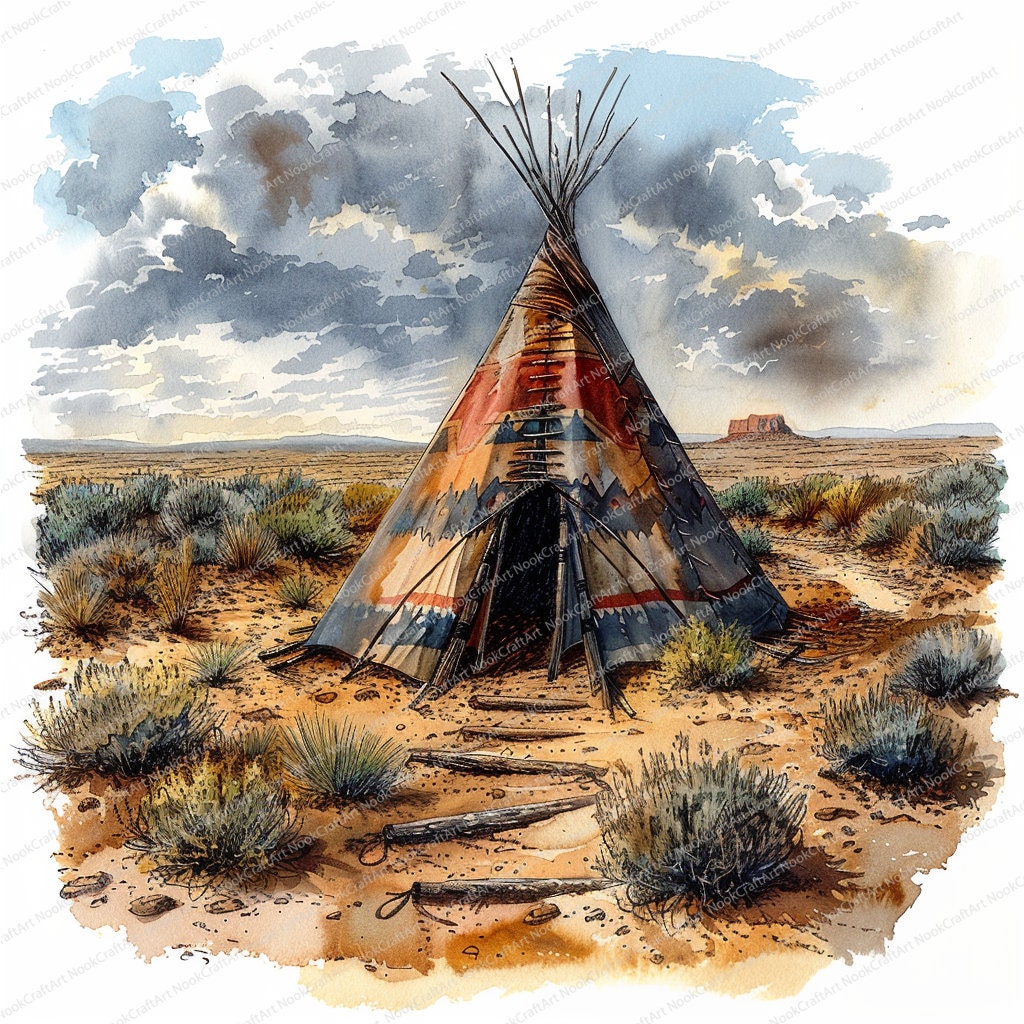 15 Native Teepee Landscape Clipart Printable Watercolor Clipart High ...
