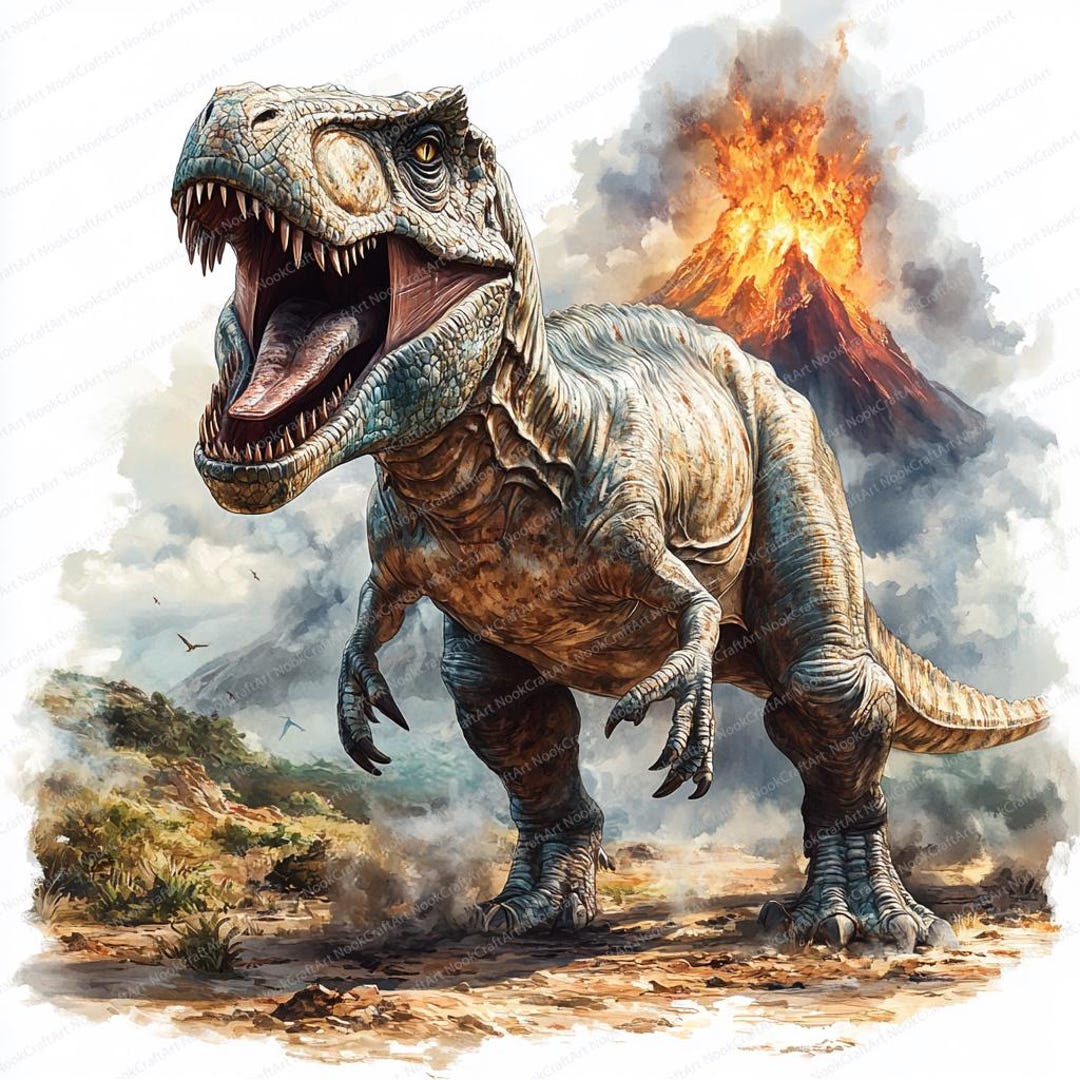 15 T-rex Volcano Clipart | Dinosaur Illustration for Crafts | Printable ...