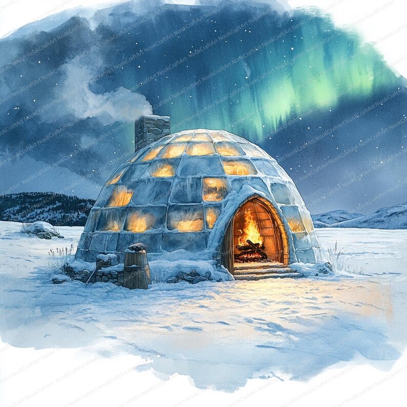 24 Igloo With Burning Fireplace Clipart | Cozy Winter Wonderland ...