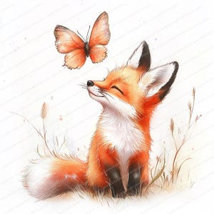 11 Fox and Butterfly Clipart | Adorable Baby Fox | Printable Watercolor ...